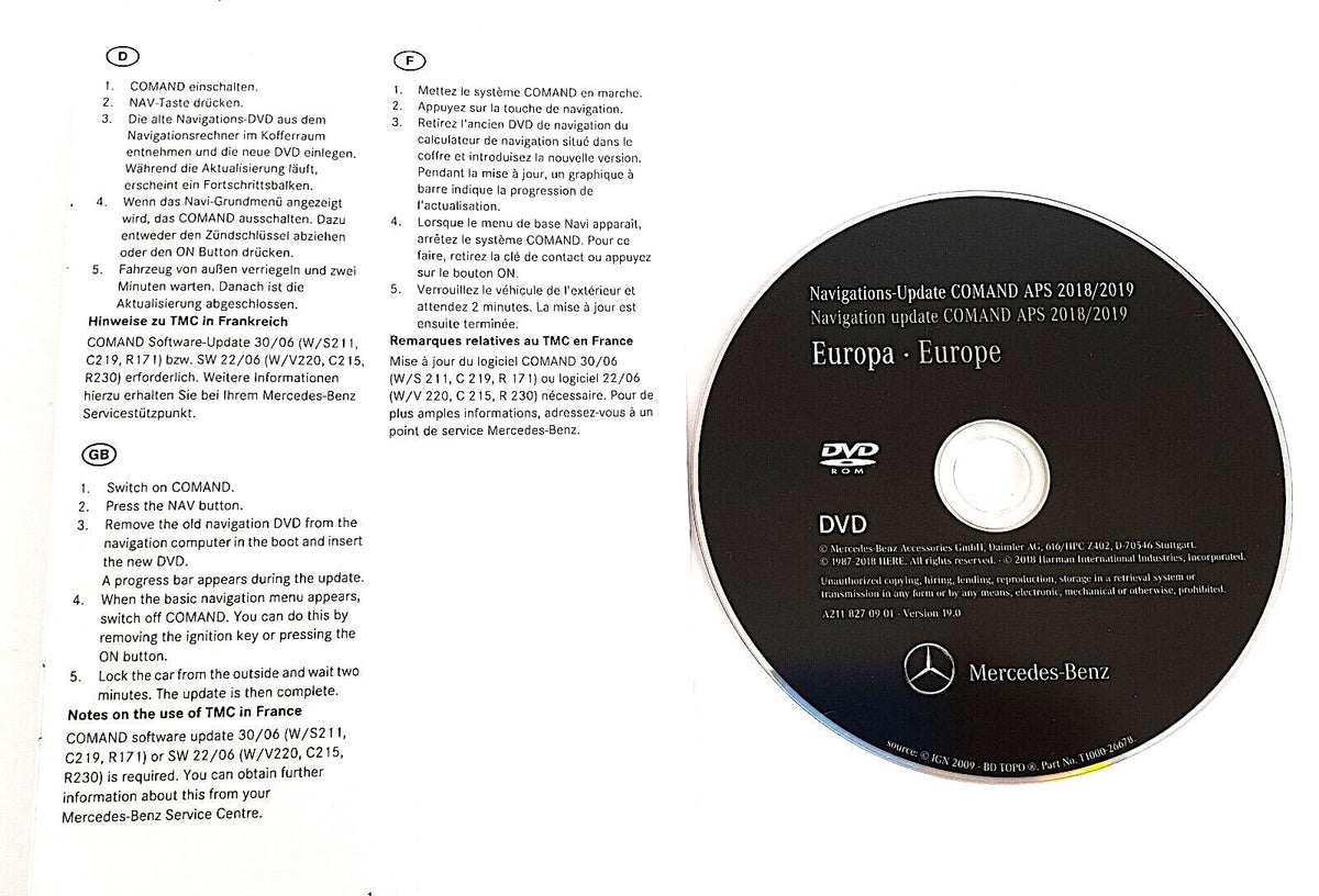 Europe NTG1 DVD Command for 2019 Mercedes-Benz Aps V19 W211 E-Class (F – German Audio Tech