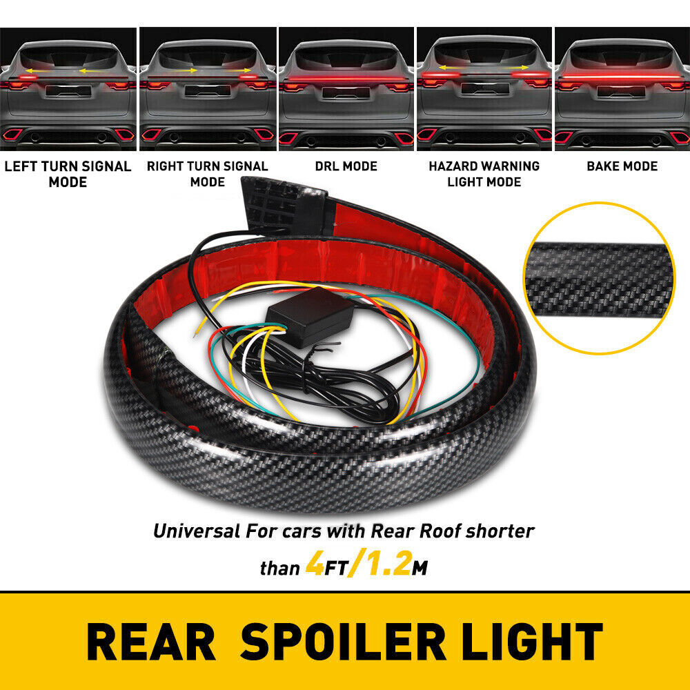 Carbon Fiber LED Car Tail Brake Light Strip Rear Spoiler Lip Trim Univ ...