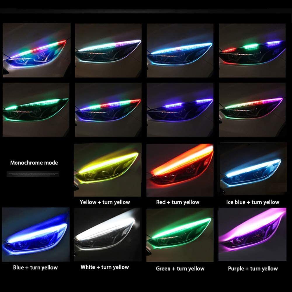 NEW 2x 60cm APP RGB Slim Sequential Flexible LED DRL Turn Signal Headl ...