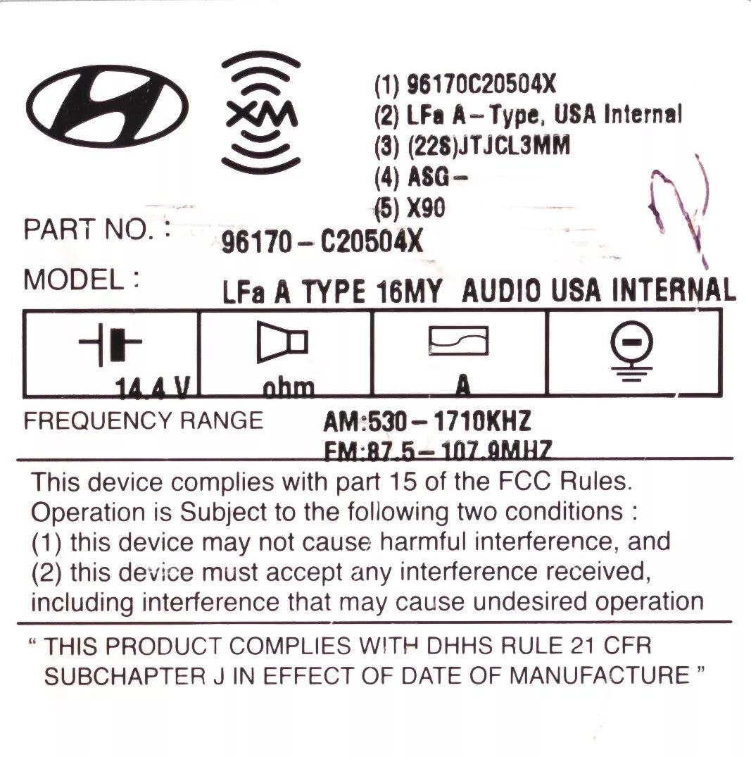 2016-2017 Hyundai Sonata AM FM Radio CD MP3 Player 96170C20504X ...