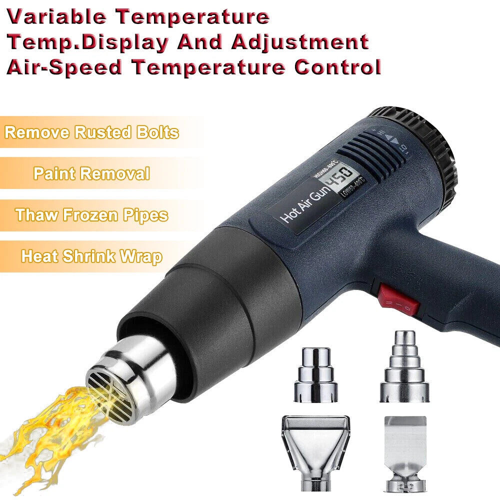Professional 2500W Heat Gun Electric Hot Air Gun Dual Temperature LCD ...