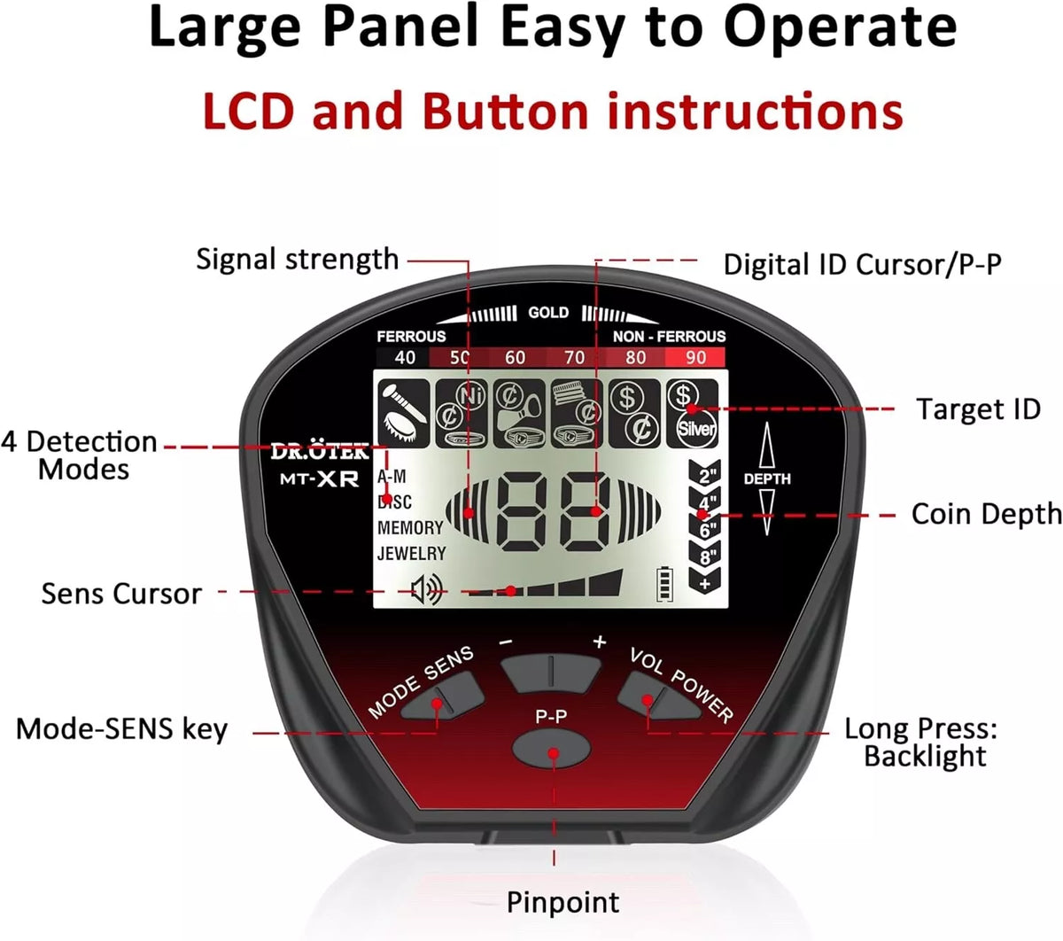 Professional Metal Detector, Waterproof, High Accuracy, 10'' Coil, LCD ...