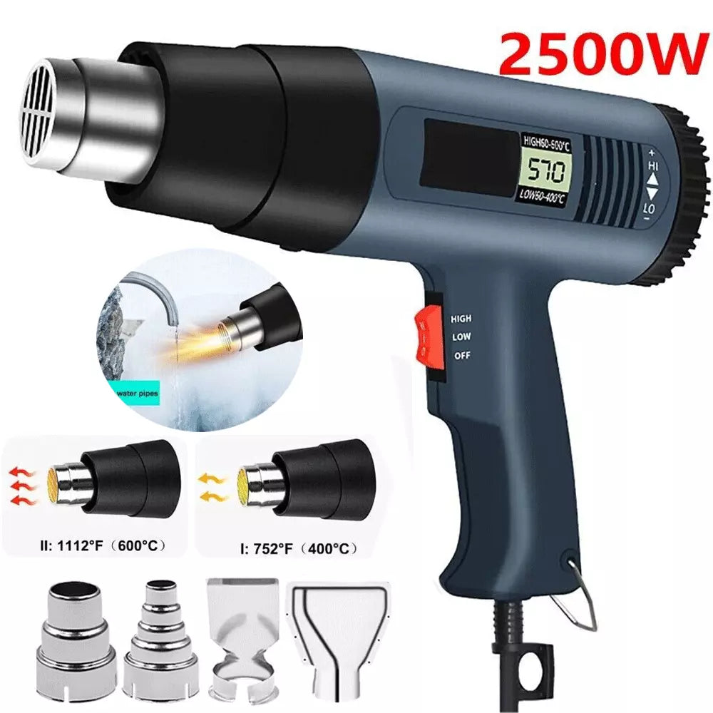 Professional 2500W Heat Gun Electric Hot Air Gun Dual Temperature LCD ...