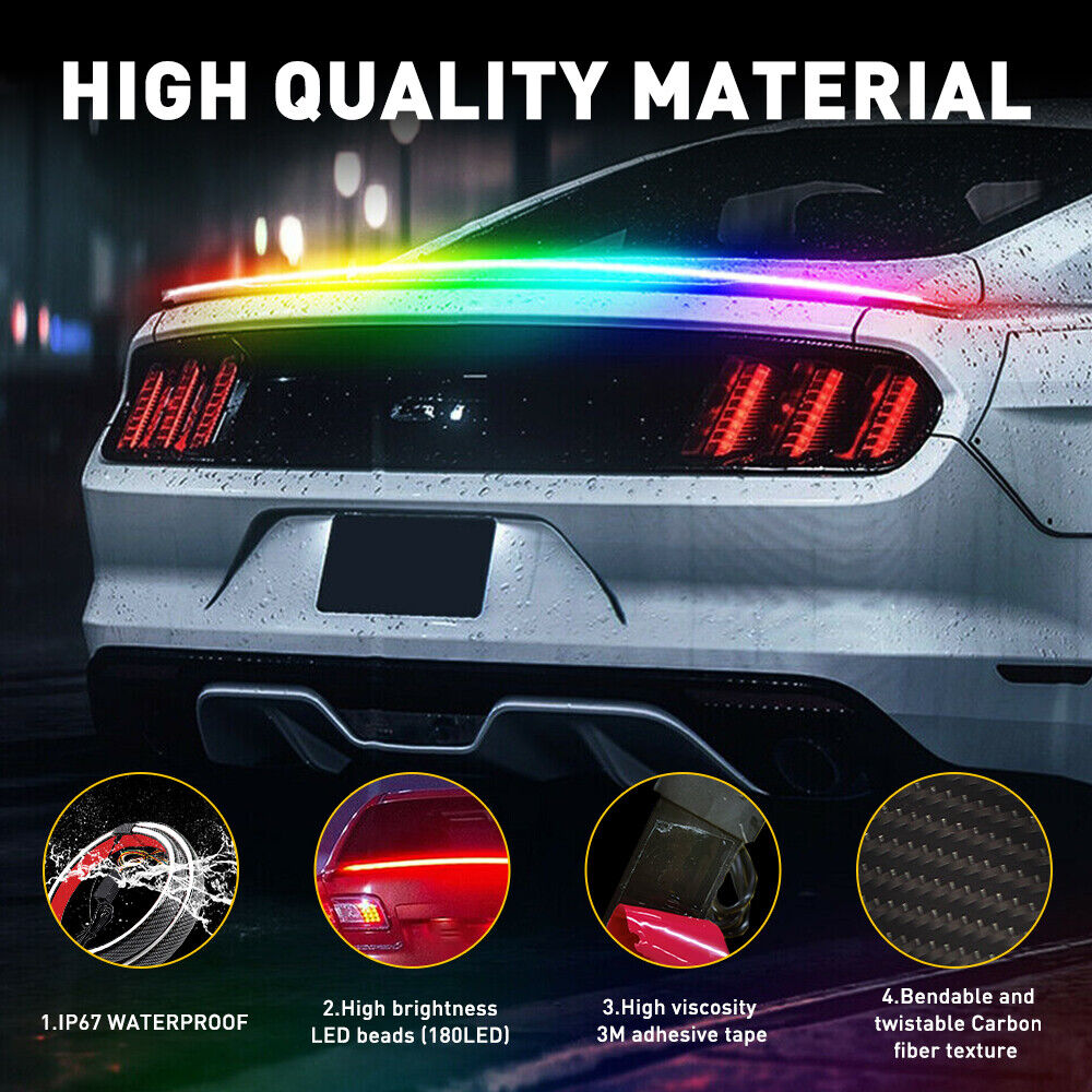 Carbon Fiber LED Car Tail Brake Light Strip Rear Spoiler Lip Trim Univ ...