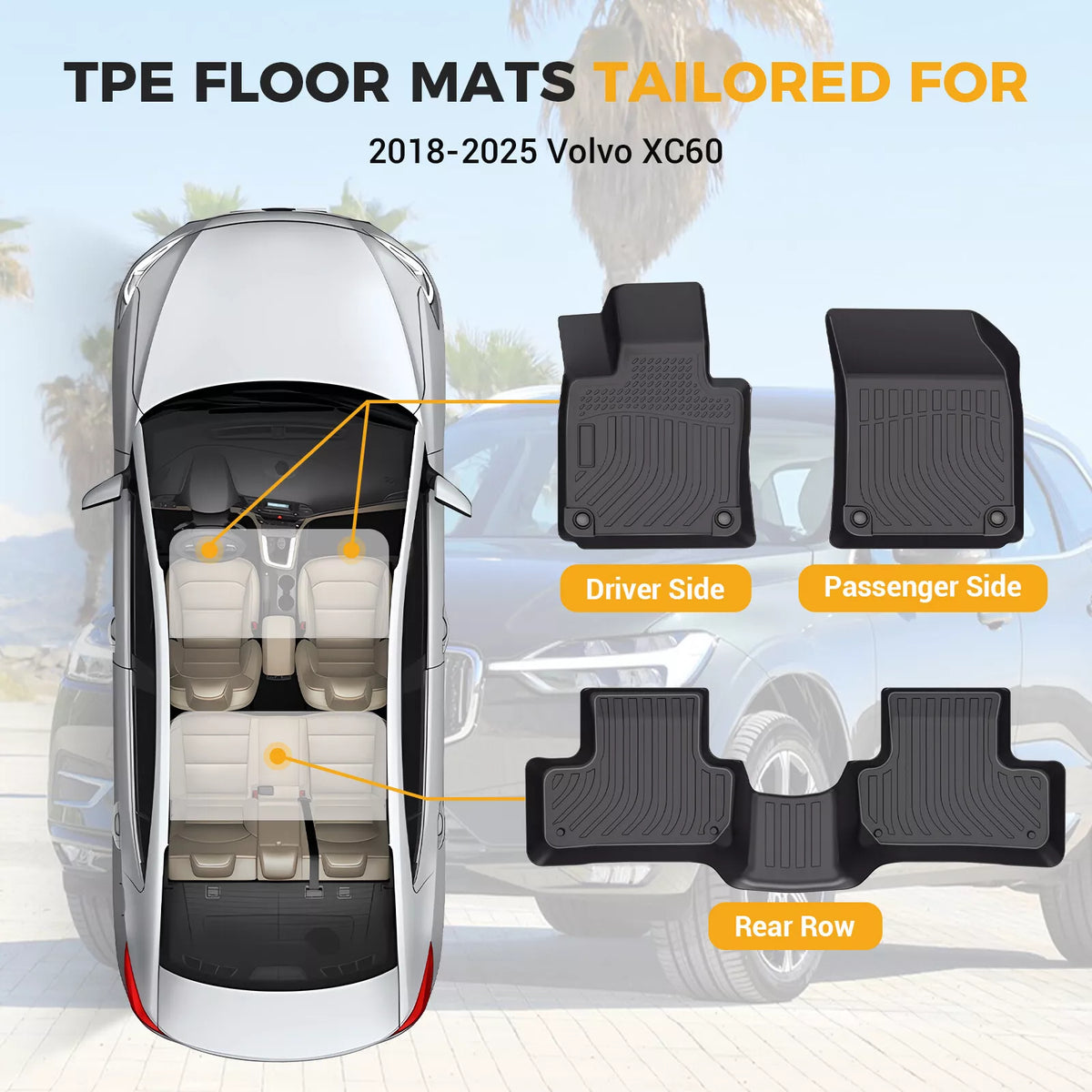 All Weather Carpets Floor Mats Liner for 2018-2025 Volvo XC60 4-Door T ...