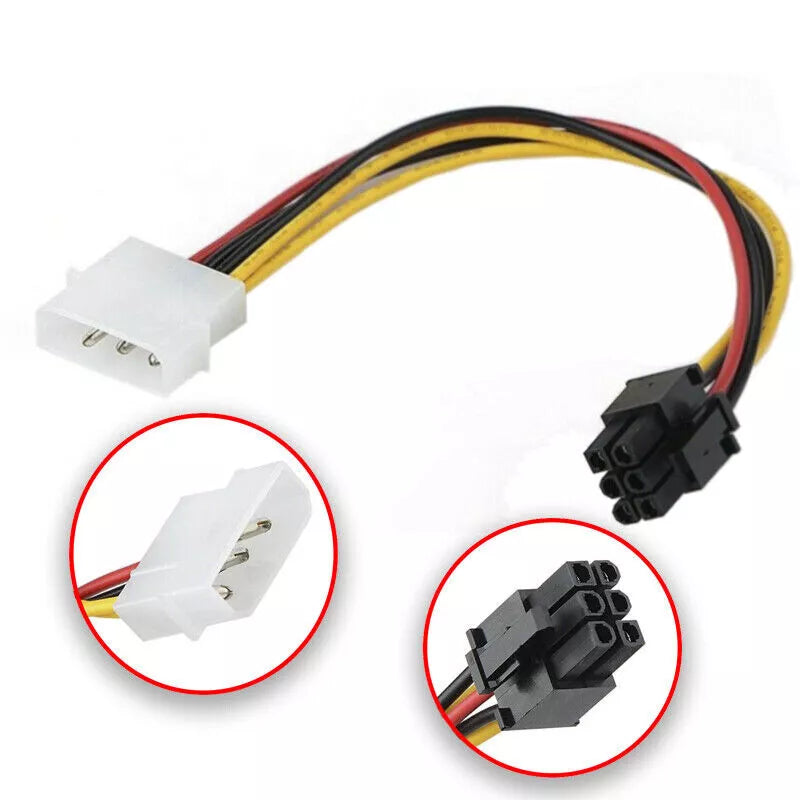 4 Pin Molex to 6 Pin PCI-Express PCIE Video Card Power Converter Adapt ...