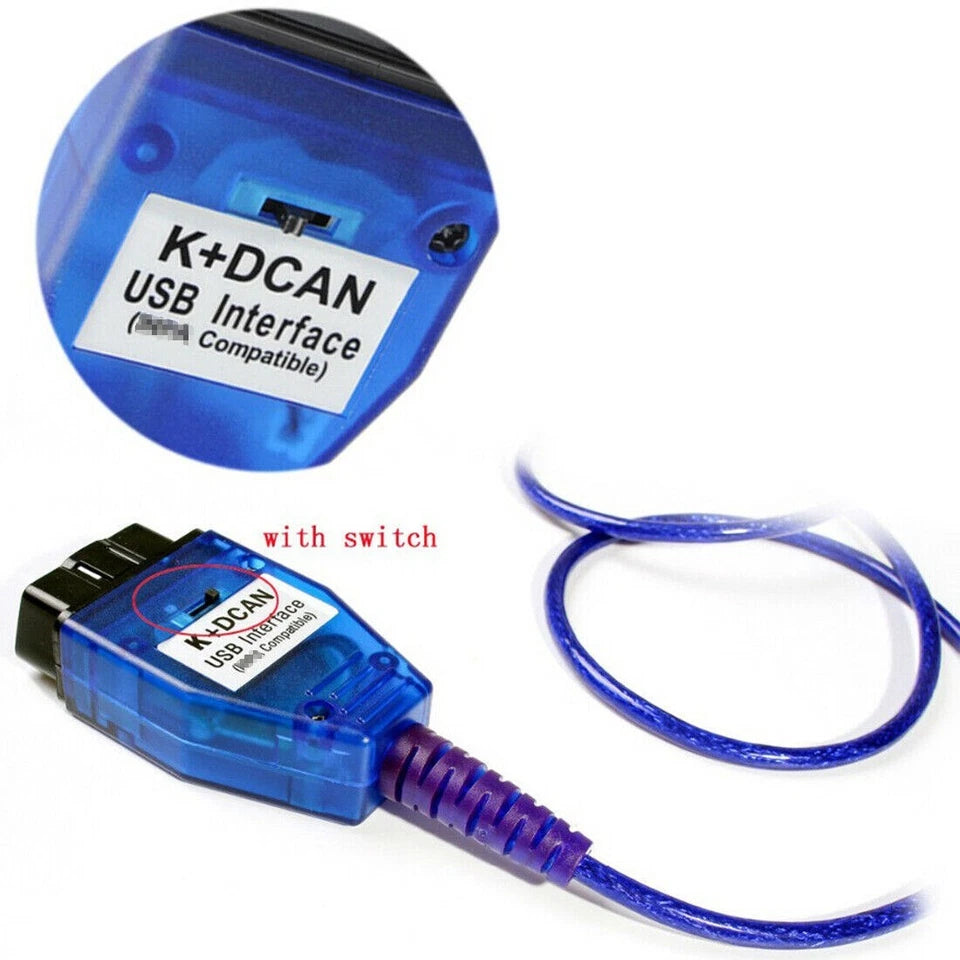 K+DCAN OBD2 Cable with Switch For BMW FTDI FT232RL Tools EDIABAS NCS E ...