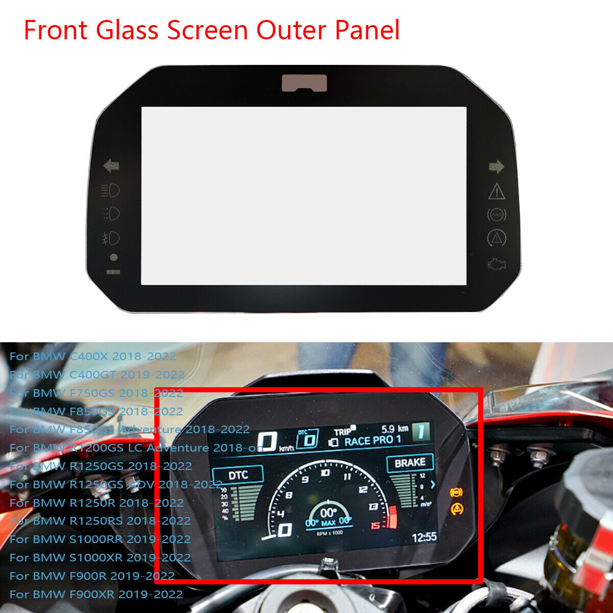 New LCD Front Glass Screen Outer Panel Cover for BMW S1000RR S1000XR R ...