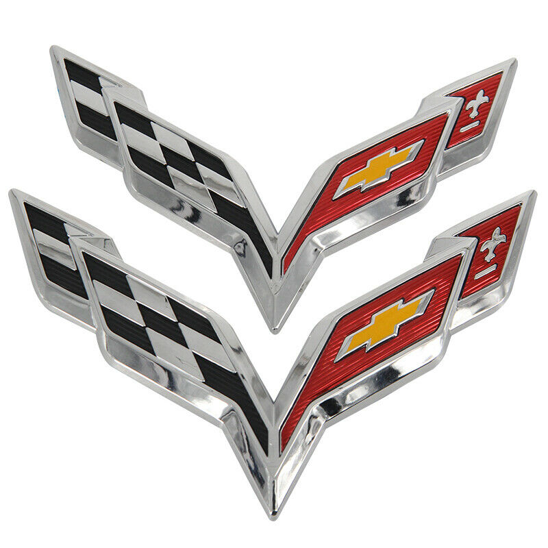 Front Hood Rear Fascia Crossed Flags 3D Emblems for Corvette C7 Z06 ZR ...